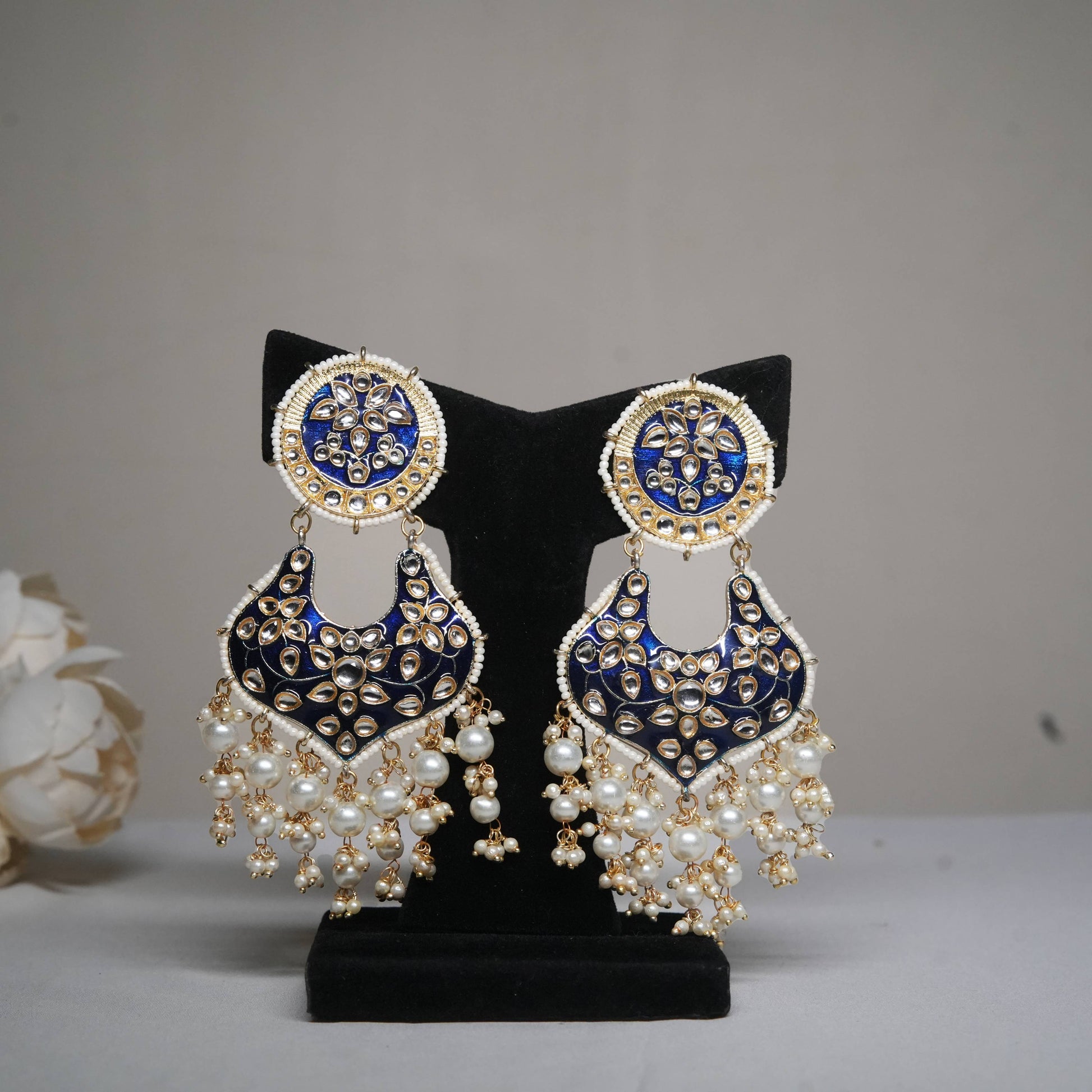 Navy Blue Kundan Earrings Navy Blue Kundan Chandbali Earrings with ...